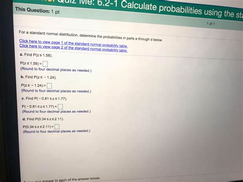 Solved E Calculate Probabilities Using The Sta This Chegg