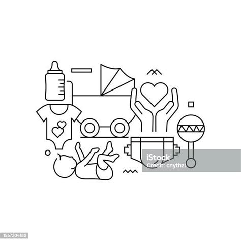일러스트레이션 아기와 모성 개념의 벡터 세트 웹 페이지 배너 포스터 인쇄 등을 위한 라인 아트 스타일 배경 디자인 벡터