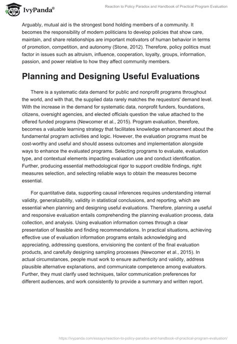 Reaction To Policy Paradox And Program Evaluation 1122 Words Essay