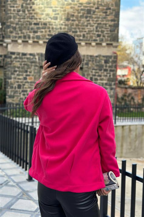 Two Pocket Buttons Woman Jacket Fuchsia Ciklami Jackets Klaudio Fashion