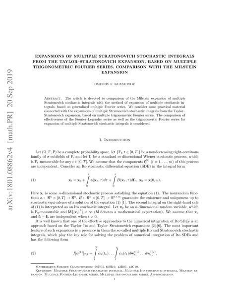 Pdf Kuznetsov D F Expansions Of Multiple Stratonovich Stochastic