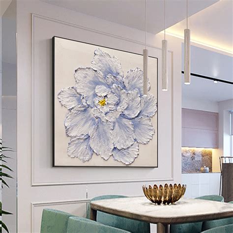 Abstract Blue Flower Oil Painting On Canvas Original Floral Minimalist