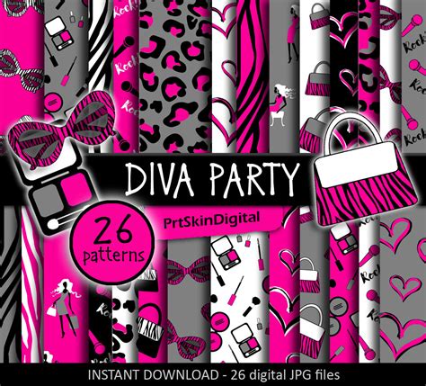 Diva Party Digital Paper Diva Birthday Party Glamour Party Etsy