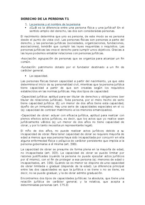 Derecho De La Persona T1 Derecho De La Persona T1 1 La Persona Y El