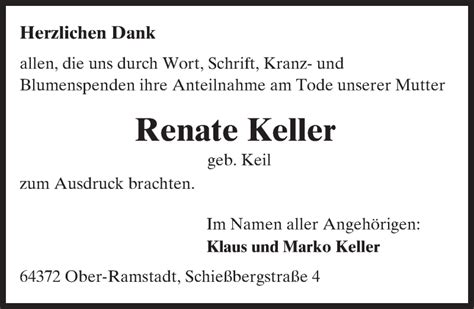 Traueranzeigen Von Renate Keller Vrm Trauer De