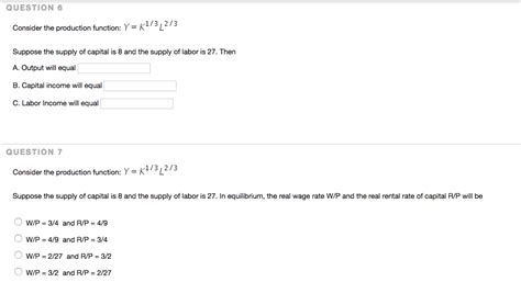 Solved Question 6 Consider The Production Function Y K1