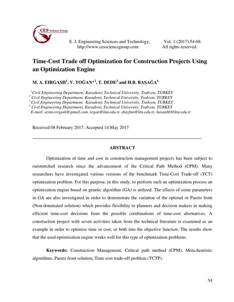 Pdf Time Cost Trade Off Optimization For Construction Projects Using An Optimization Engine