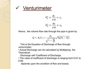 VENTURIMETER Application Of Bernoulli S Law PPT