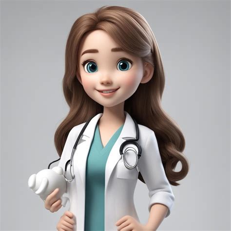 Premium Photo A Cute Cartoon 3d Girl Ware Doctor Cloth Friendly