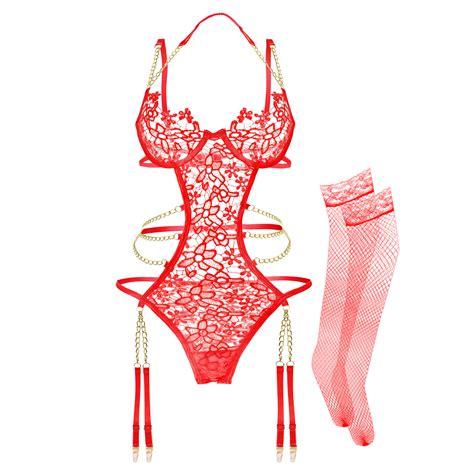 Women Lingerie Set2 Piece Lingerie With Garter Beltfloral Lace