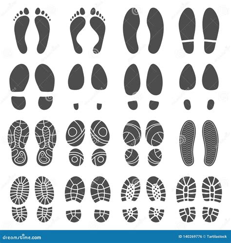 Footprints Silhouettes Barefoot Steps Prints Boots Step And Foot Feet