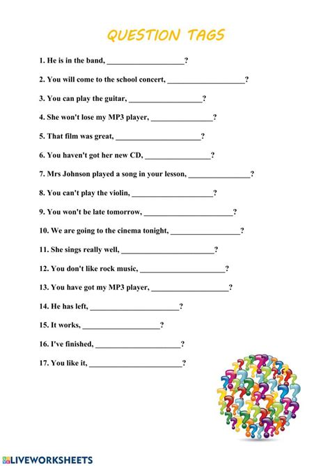 Question Tags Interactive Worksheet English Idioms English Lessons