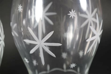 Pair Of Etched Clear Colorless Glass Hurricane Shades Pair Of Etched