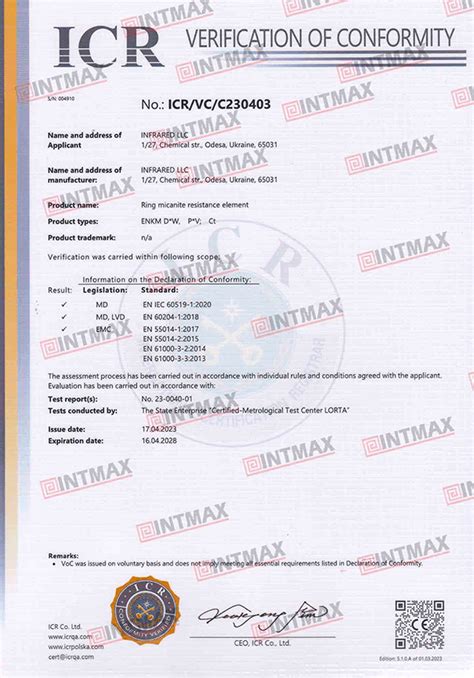 Verification Of Conformity → Intmax Group