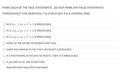 Solved MARK EACH OF THE TRUE STATEMENTS DO NOT MARK ANY Chegg Com