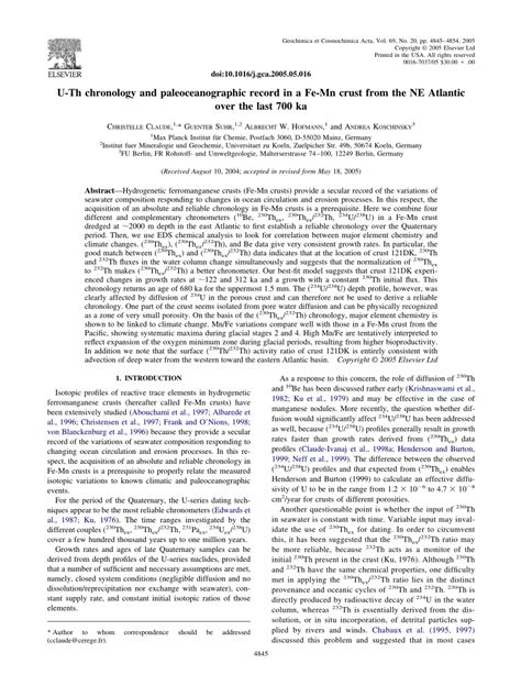 Pdf U Th Chronology And Paleoceanographic Record In A Fe Mn Crust