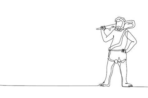 Premium Vector Single Continuous Line Drawing Prehistoric Man Holding
