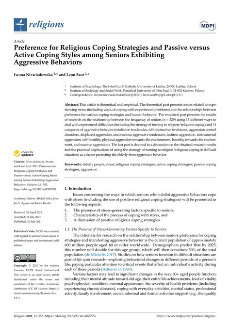 Pdf Preference For Religious Coping Strategies And Passive Versus Active Coping Styles Among