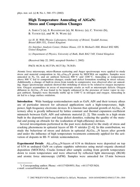 2002 High Temperature Annealing Of Algan Pdf Epitaxy Fracture