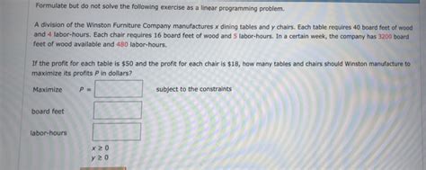 Solved Formulate But Do Not Solve The Following Exercise As