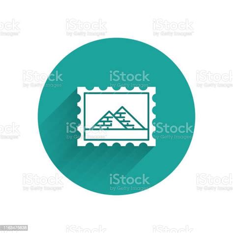 Timbre Postal Blanc Et Icône De Pyramides Degypte Disolement Avec