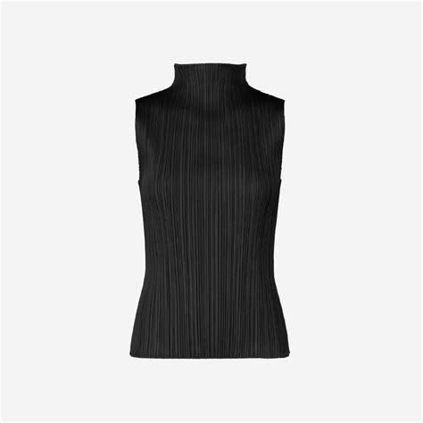 W 플리츠 플리즈 이세이 미야케 베이직 하이 넥 베스트 탑 블랙 Pleats Please Issey Miyake Kream