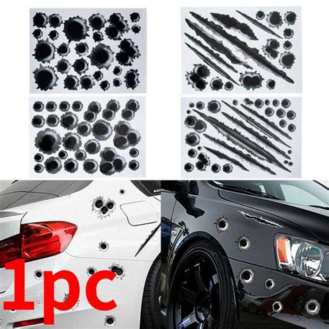 1pc 3d Car Styling Fake Bullet Holes Gun Hole Claw Funny Motorcyclecar