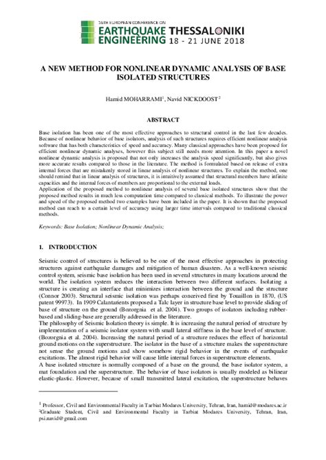 Pdf A New Method For Nonlinear Dynamic Analysis Of Base Isolated