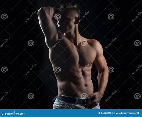 Mans Powerful Shoulders Chest Muscles Muscular Shirtless Manked Man