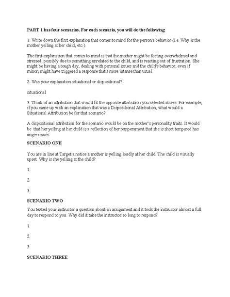 Attribution Assignment Template Part 1 Has Four Scenarios For Each