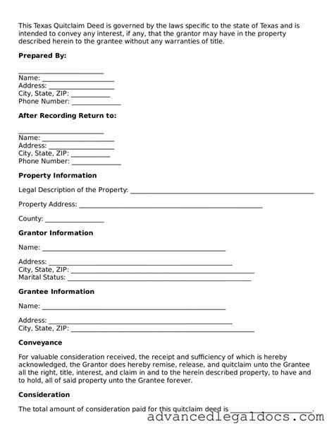 Texas Quitclaim Deed Template ≡ Printable Pdf Form