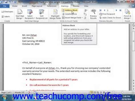 Word Tutorial Inserting And Deleting Merge Fields Microsoft Training Lesson YouTube