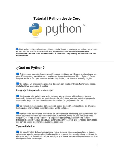 tutorial phyton desde cero pdf python lenguaje de programación
