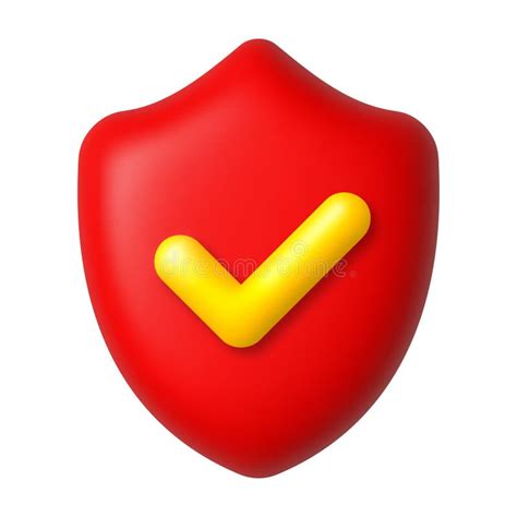 Yellow Check Mark On Red Shield 3d Icon Security And Protection