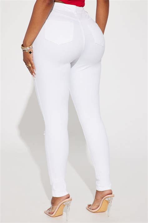 Lets Hit It Ripped Stretch Skinny Jeans White Fashion Nova Jeans