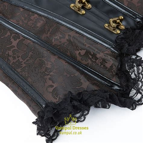 Brown Vintage Gothic Corset Costume Rave Outfits Faux Leather Steampunk Jacquard Basque Cosplay