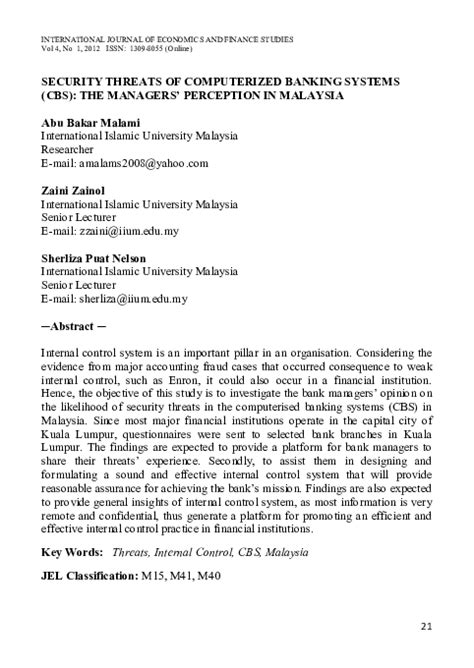 Pdf Security Threats Of Computerized Banking Systems Cbs The Managers Perception In Malaysia