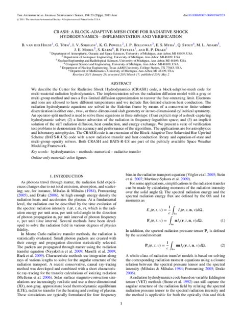 Pdf Crash A Block Adaptive Mesh Code For Radiative Shock Hydrodynamics—implementation And