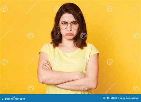 Close Up Portrait Of Emotional Woman With Offended Facial Expression