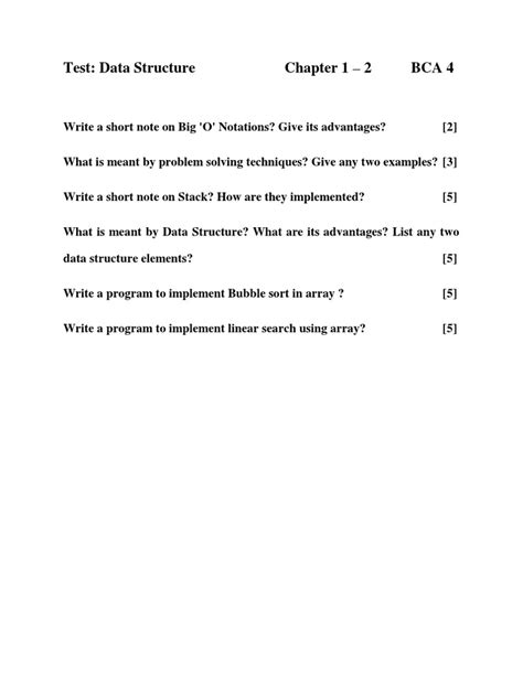 Test Data Structure Chapter 1 2 Bca 4 Pdf