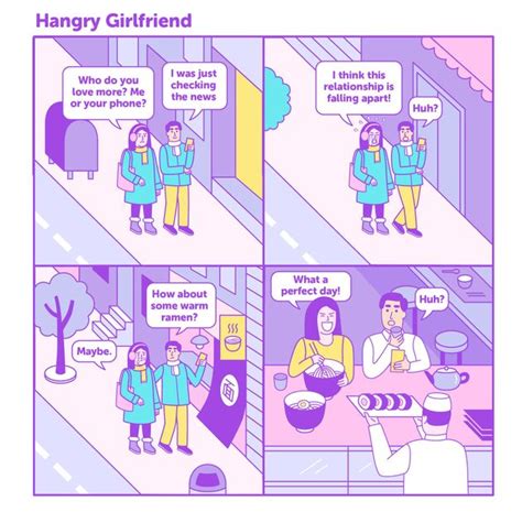 배고픈 걸 못 참는 애인과 삶을 묘사한 귀여운 만화 허프포스트코리아