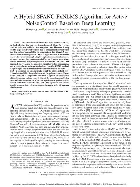 Pdf A Hybrid Sfanc Fxnlms Algorithm For Active Noise Control Based On