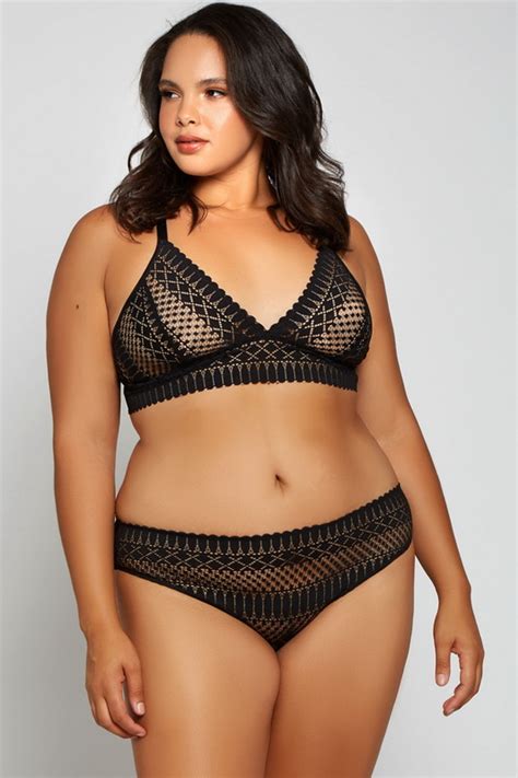 Plus Size Black Metallic Cord Lace Bralette Spicy Lingerie