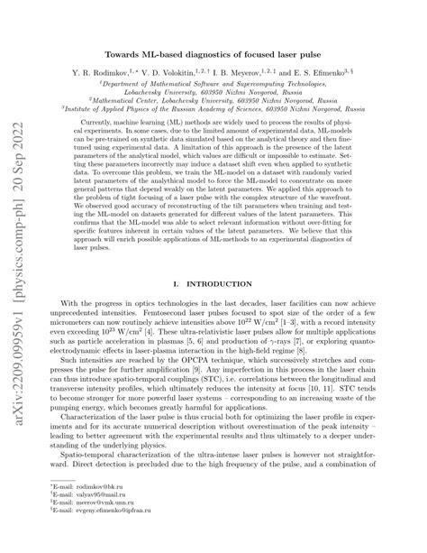 PDF Towards ML Based Diagnostics Of Focused Laser Pulse