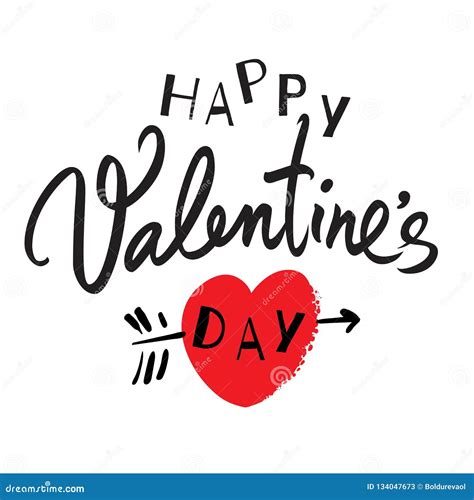 Happy Valentines Day Handwritten Lettering Black Calligraphic Text