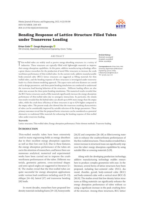 Pdf Bending Response Of Lattice Structure Filled Tubes Under Transverse Loading
