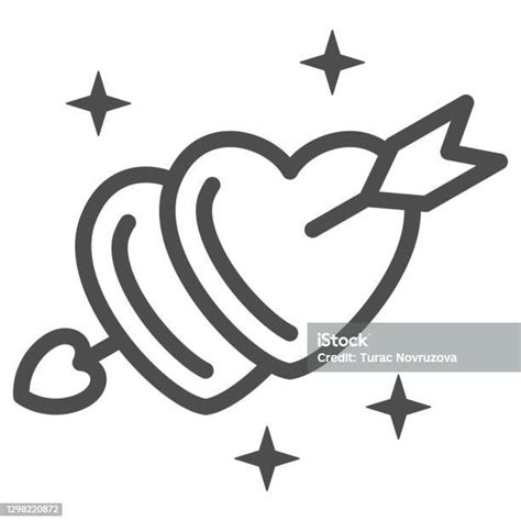 사랑의 화살표는 두 하트 라인 아이콘 발렌타인 데이 개념 흰색 배경에 사랑과 열정의 상징 모바일 웹에 대한 개요 스타일에 마음과 화살표 아이콘을 관통 벡터 그래픽 검은색에