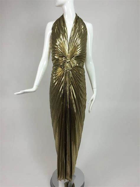 Travilla Marilyn Monroe Sunburst Pleated Gold Lame Halter Neck Gown
