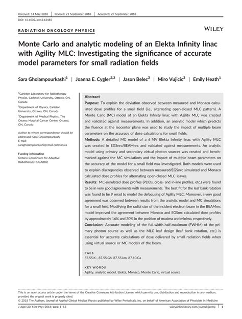 Pdf Monte Carlo And Analytic Modeling Of An Elekta Infinity Linac With Agility Mlc