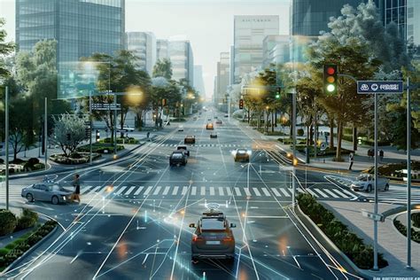 Smart City Intersection With Autonomous Vehicles Premium Ai Generated Image
